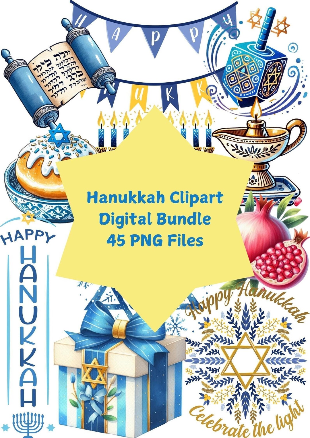 Hanukkah Clipart Digital Download Bundle Png, Chanukah Jewish ...