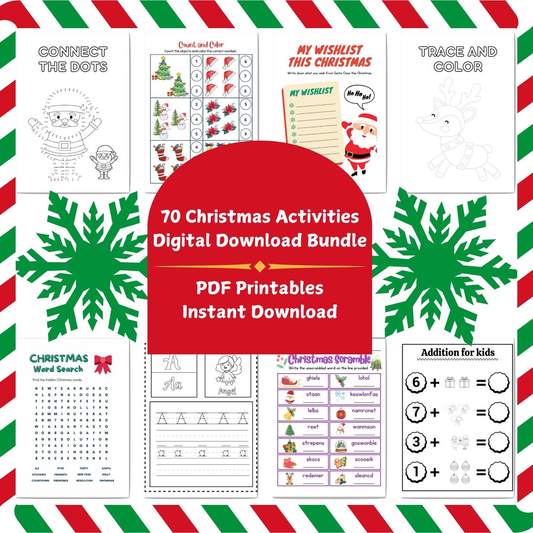 Christmas Activity Bundle, Printable Pages Digital Download, Holiday ...