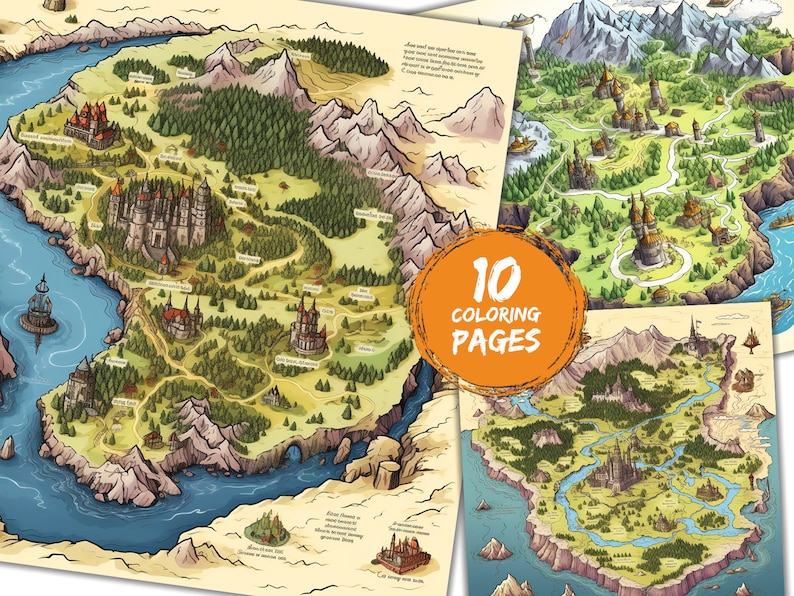 10 Printable Fantasy Map Coloring Pages Coloring Book Adults Kids ...