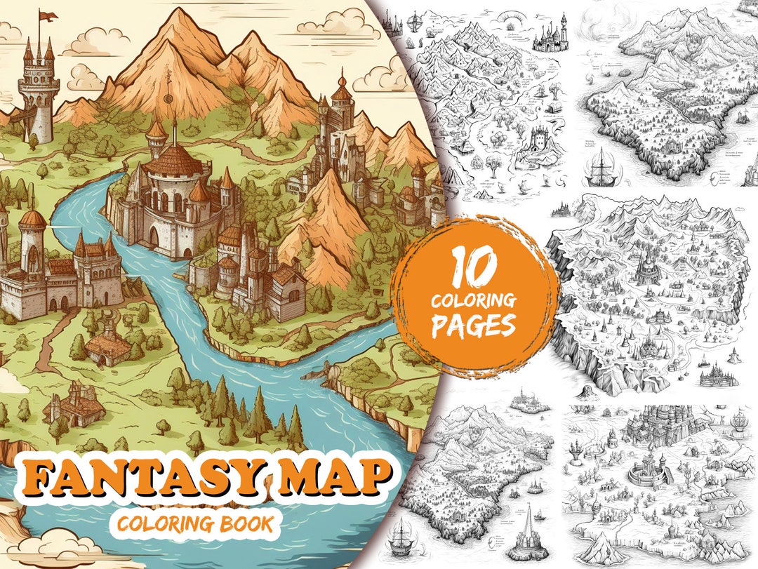 10 Printable Fantasy Map Coloring Pages Coloring Book Adults Kids ...