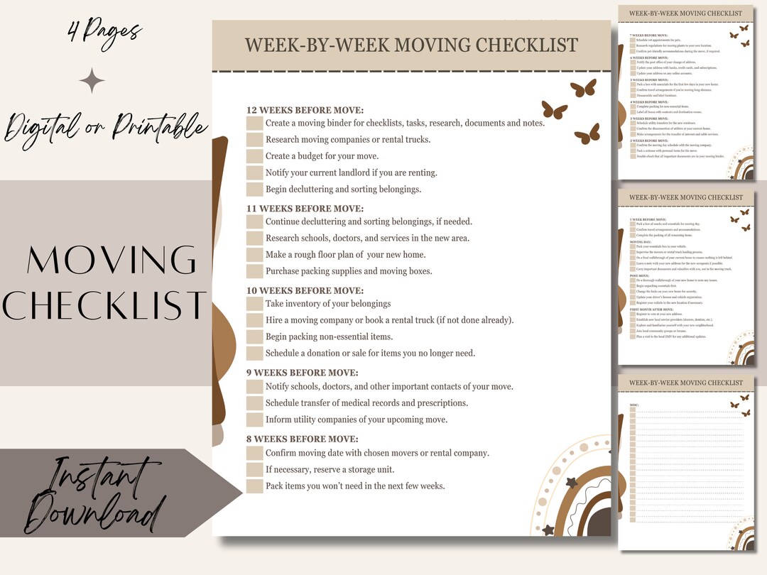 Moving Checklist Printable Binder Inserts for a Stress-free Move ...