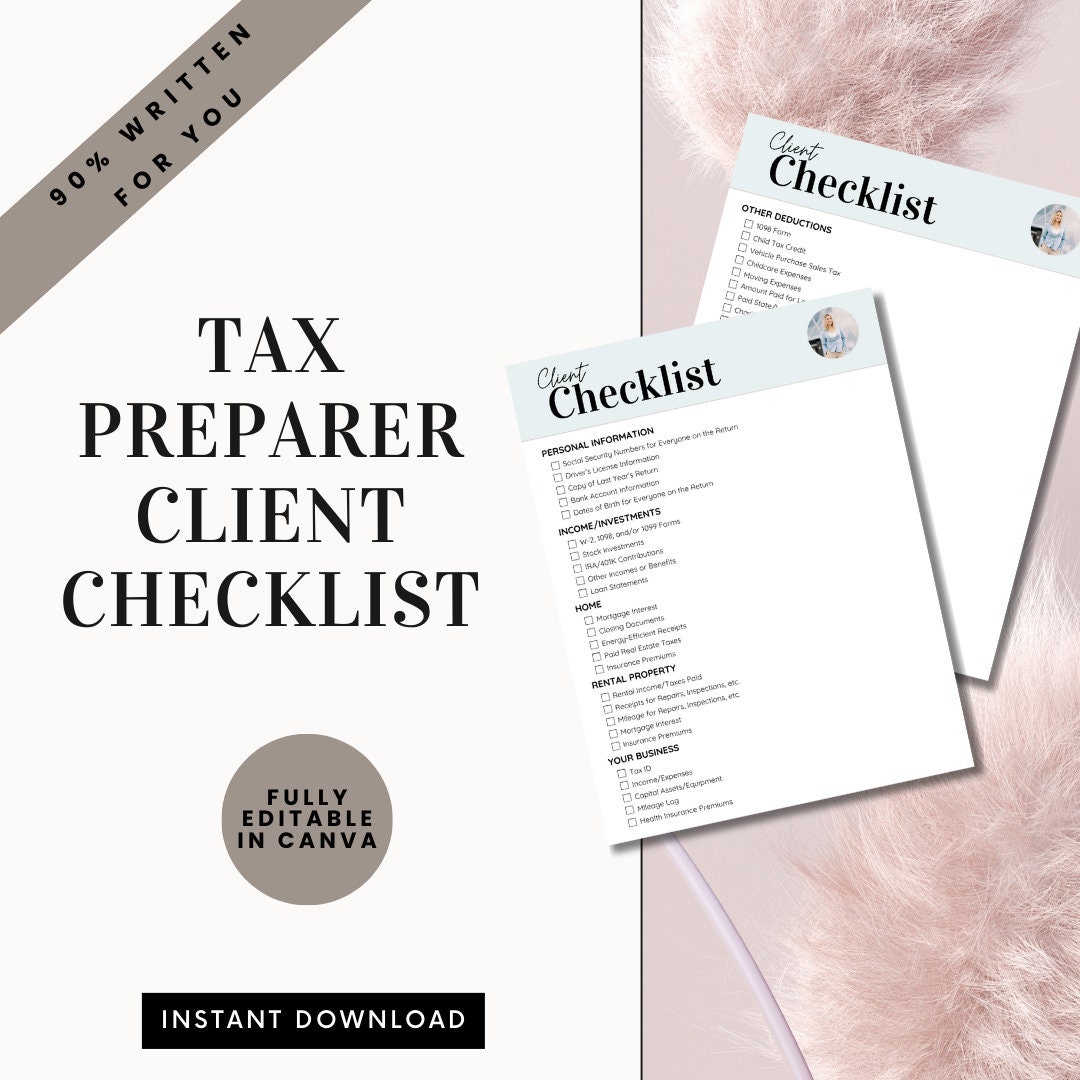 Tax Preparer Client Checklist Template - Printable & Digital, Fully ...