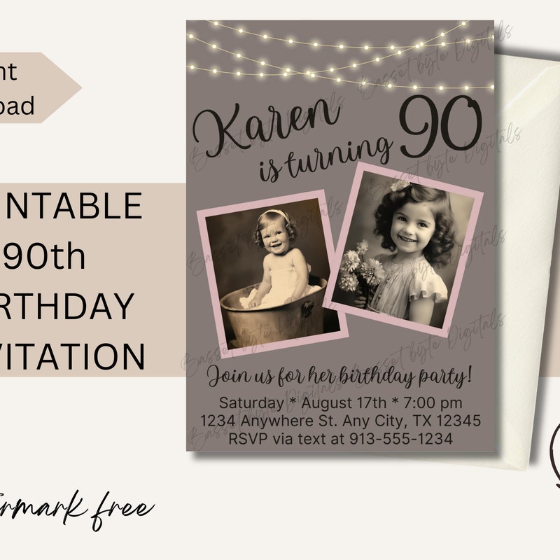 90th Birthday Invitations - Etsy