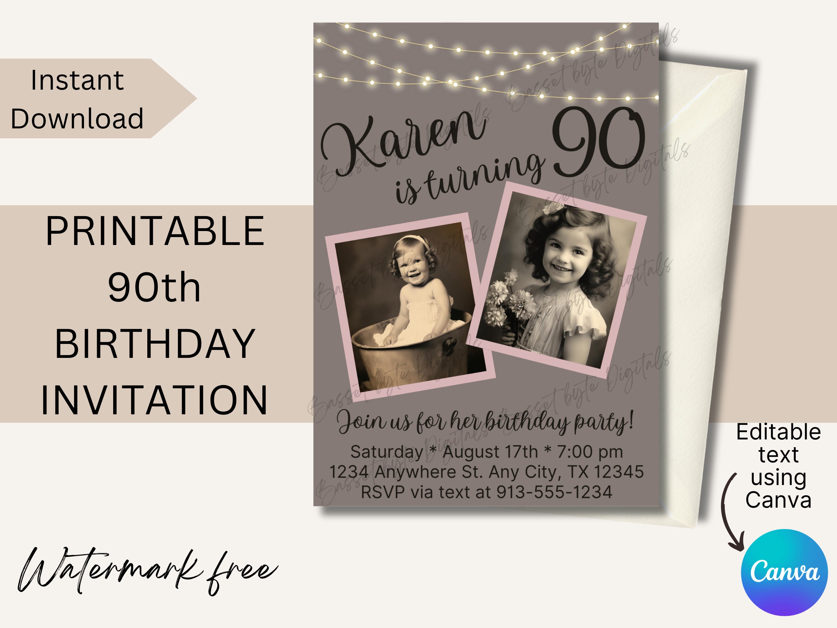 90th Birthday Invitation Celebrate Ninety in Style! Editable and ...