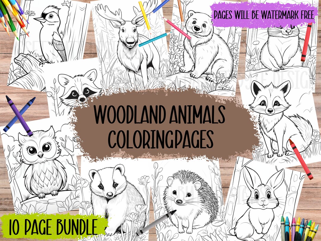 Adorable Woodland Animals Coloring Pages for Kids and Adults. Print and ...