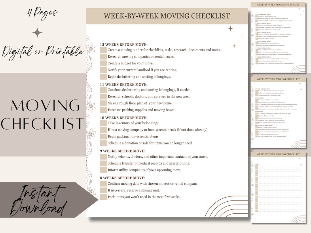 Moving Checklist Printable - Complete Guide for a Stress-free Move ...