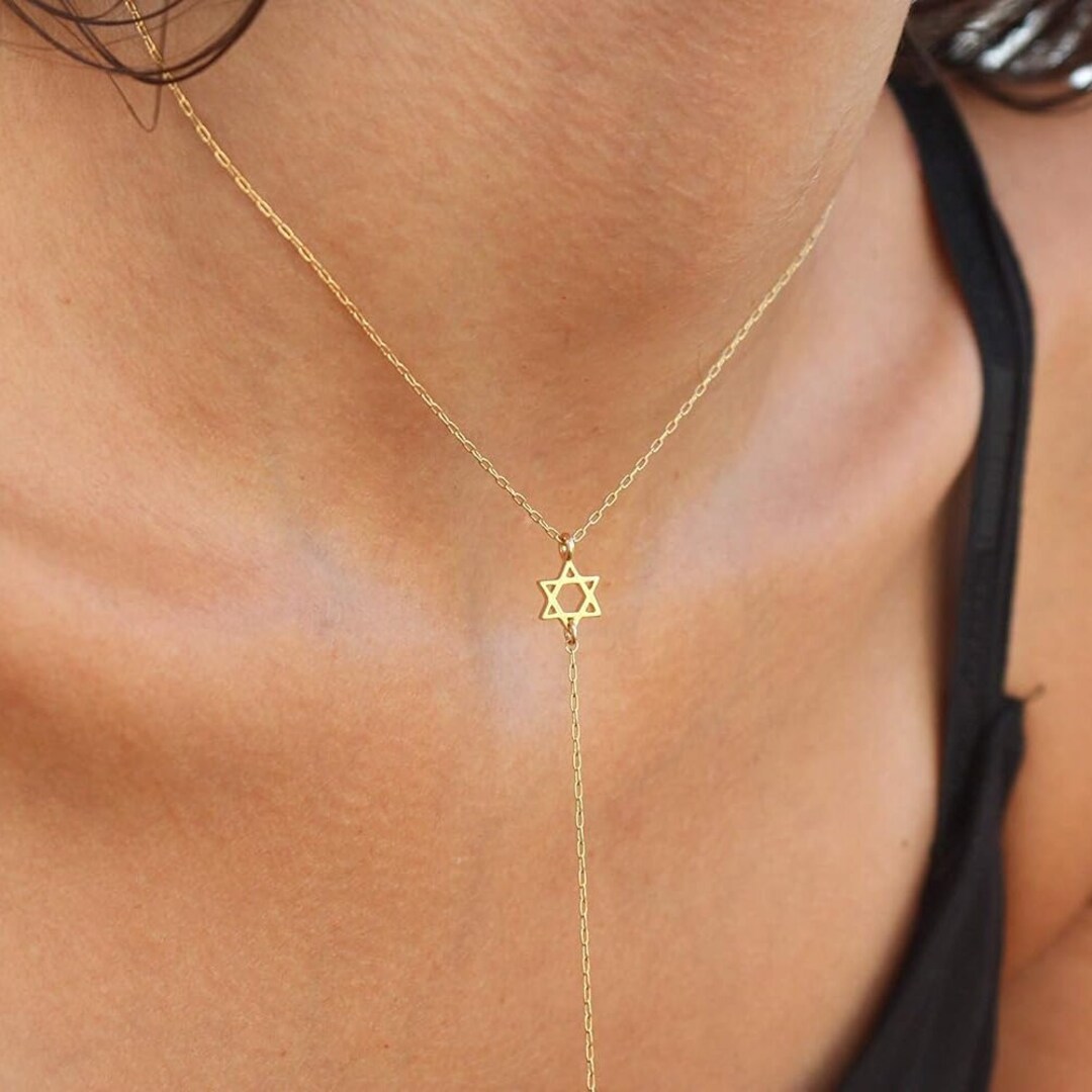 18k Gold-plated Star of David Lariat Necklace - Etsy
