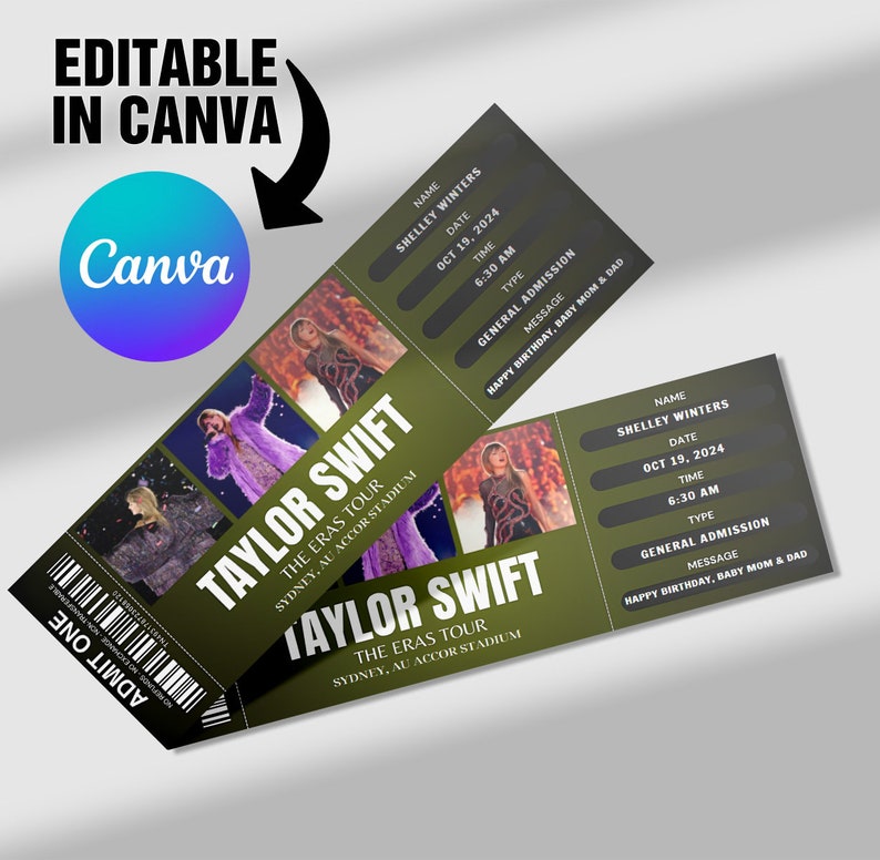 Editable Taylor Swift Concert Ticket, DIY Musical Template, Surprise ...