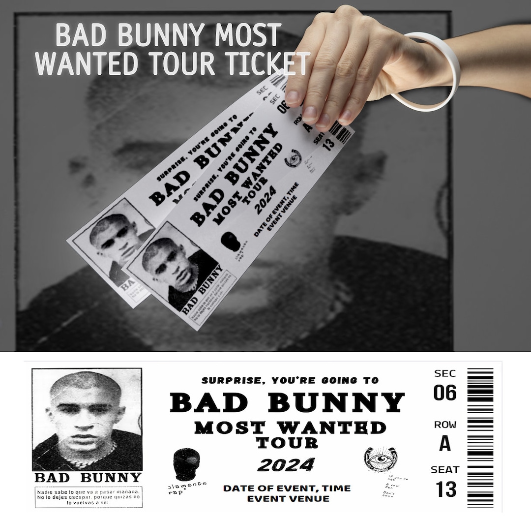 Editable Bad Bunny Most Wanted Tour Ticket, Bad Bunny Concert Ticket ...