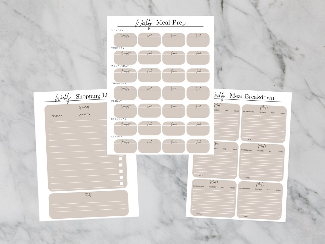 Printable Weekly Meal Preparation Planning Template, Printable Weekly ...