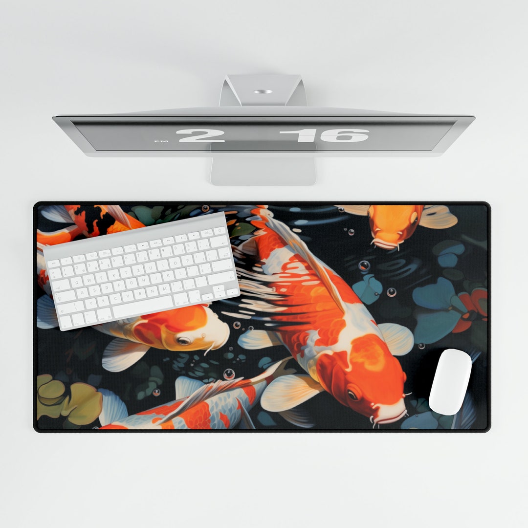 Tranquil Koi Pond Desk Mat Zen-inspired Desk Accessory for Productivity ...