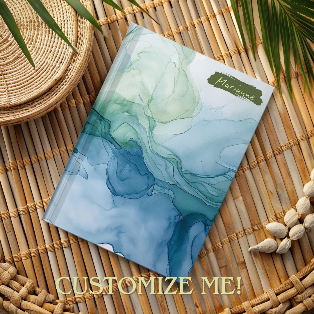 Personalized Watercolor Journal: Blue Abstract Art, Lined Hardcover ...