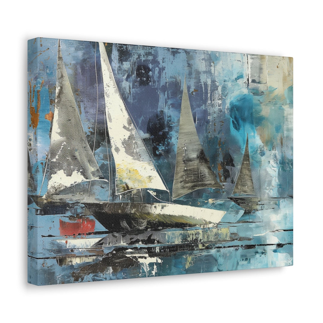 Abstract Sailboat Racing Art on Canvas, Contemporary Digital Art, Gift ...