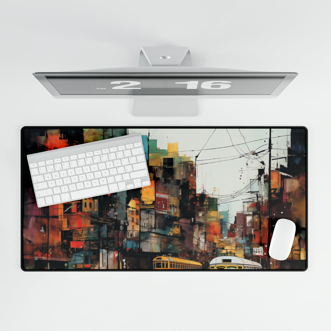 Urban Skyline Desk Mat Cityscape Excitement With Bright Colors for ...