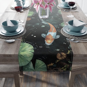 Watercolor Koi Table Runner: Japanese Garden Zen Decor - Etsy