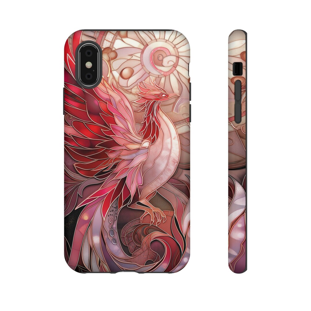 Majestic Pink Phoenix Phone Case, Intricate 3D Stained Glass Illusion ...