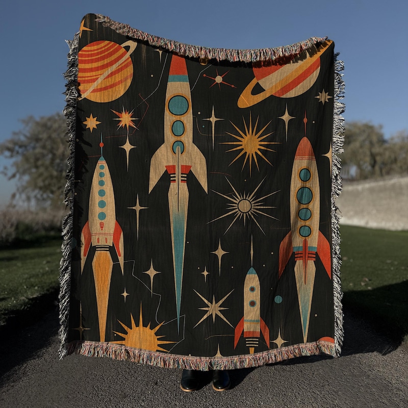 Retro Space Woven Blanket - Etsy UK