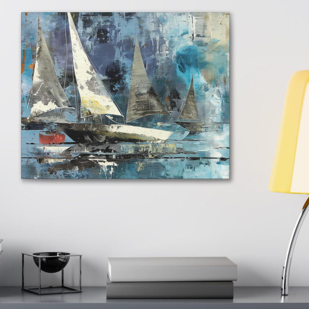 Abstract Sailboat Racing Art on Canvas: Contemporary Coastal Decor - Etsy