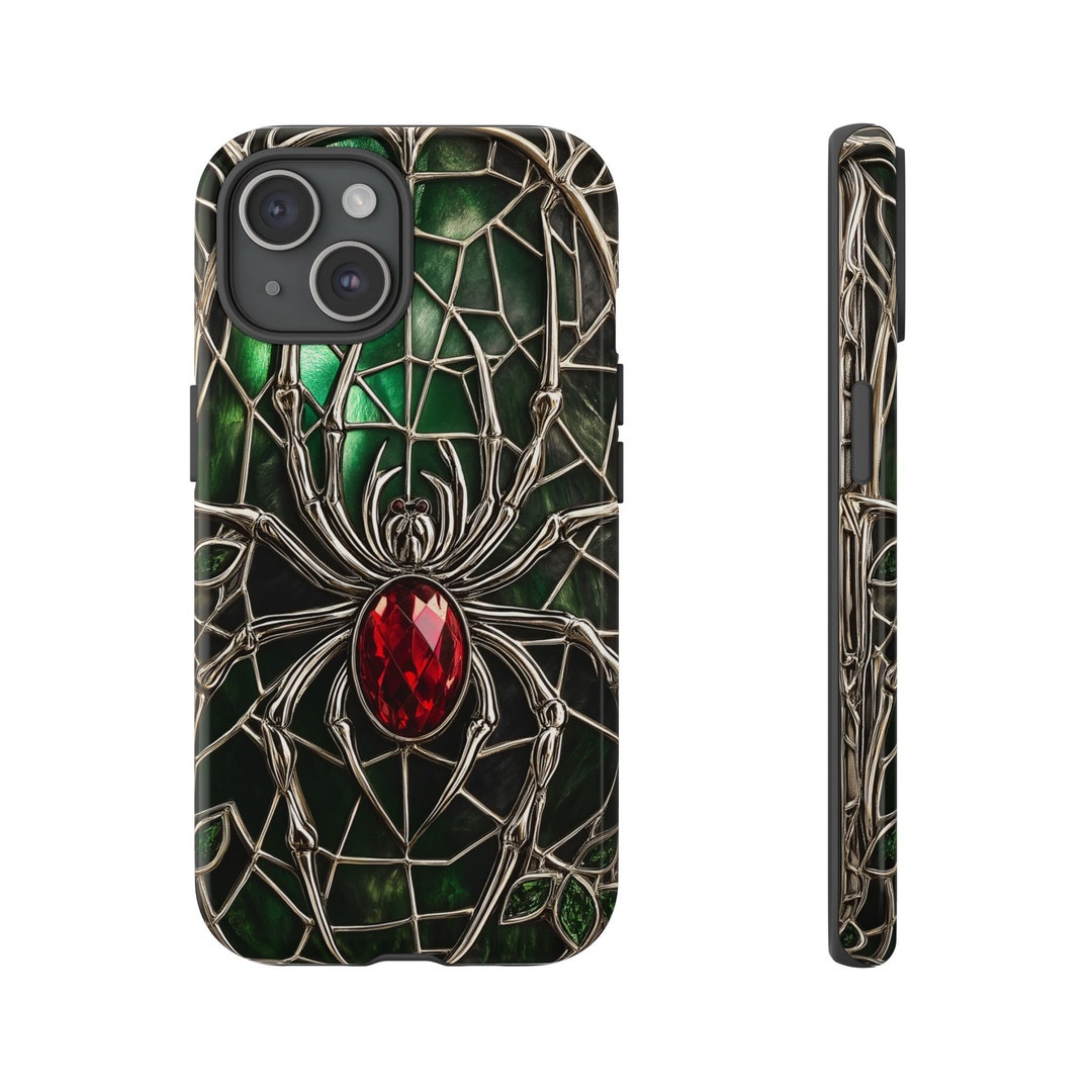 3D Stained Glass Creepy Spider Phone Case, Dual-layer Halloween Cover ...