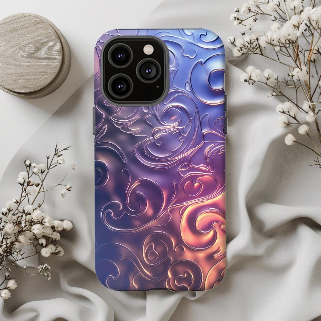 Personalized Metallic Look Phone Case, Embossed Hearts and Swirls ...