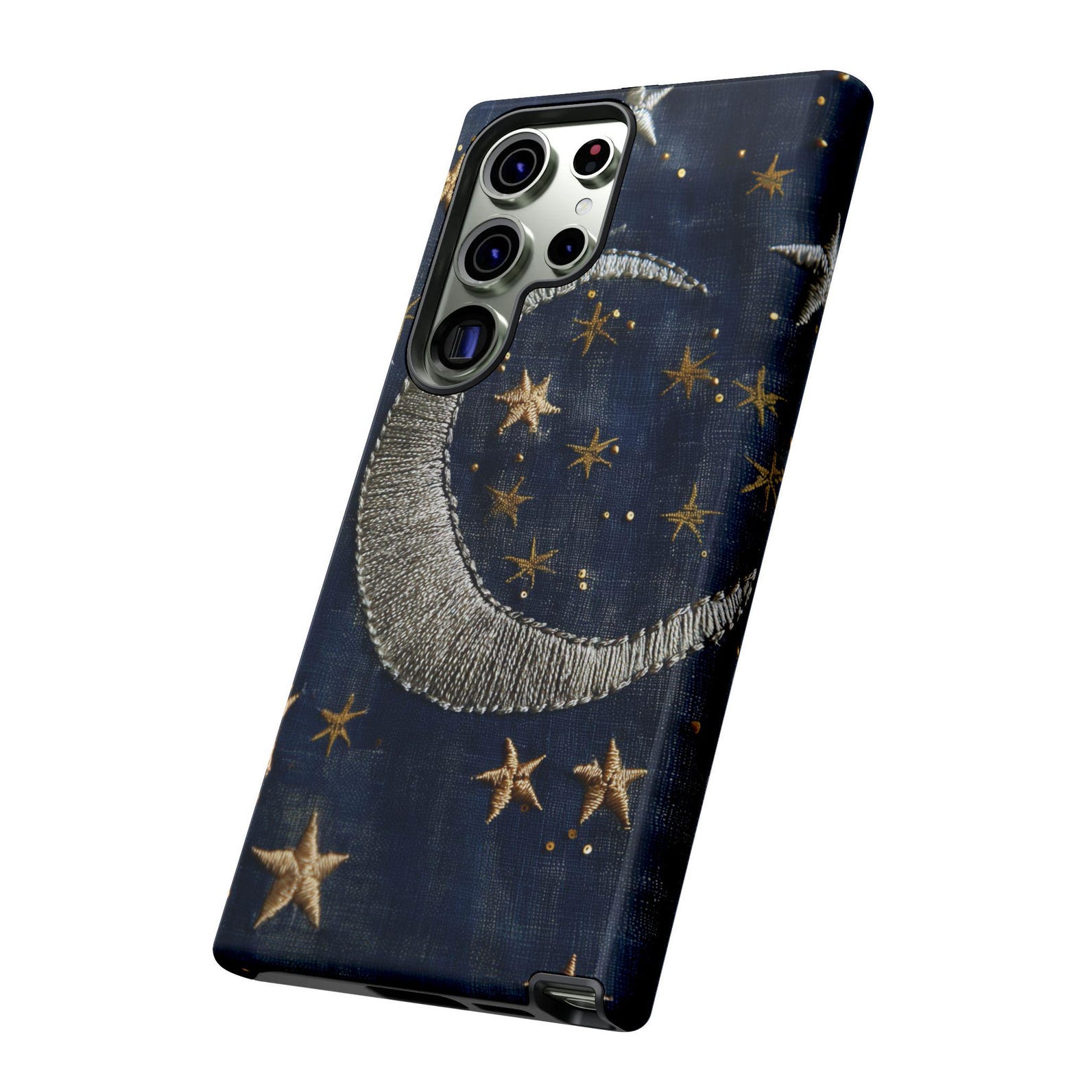 Crescent Moon Stars Phone Case: Celestial Embroidery-look Design - Etsy