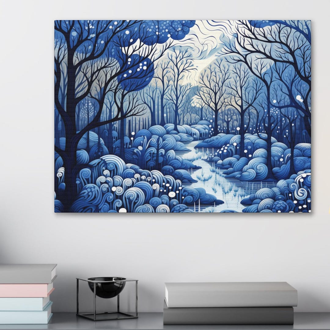 Blue Forest Canvas Print: Enchanted Pen and Ink Woodland Artwork - Etsy