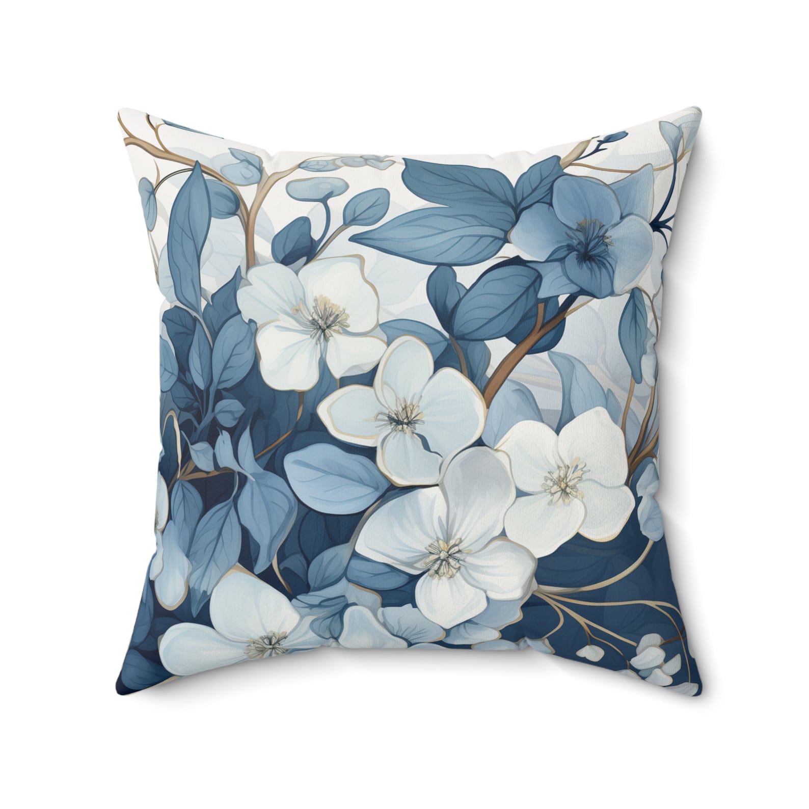 Blue and White Floral Pillow Elegant Modern Home Decor With Flower ...