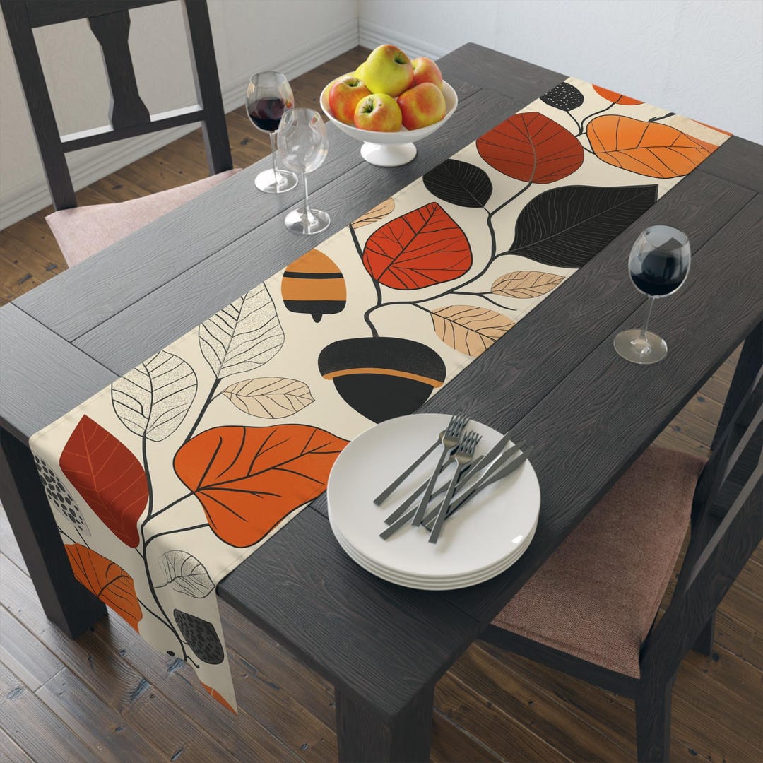 Mid Century Modern Fall Table Runner: Retro Leaves and Acorns - Etsy