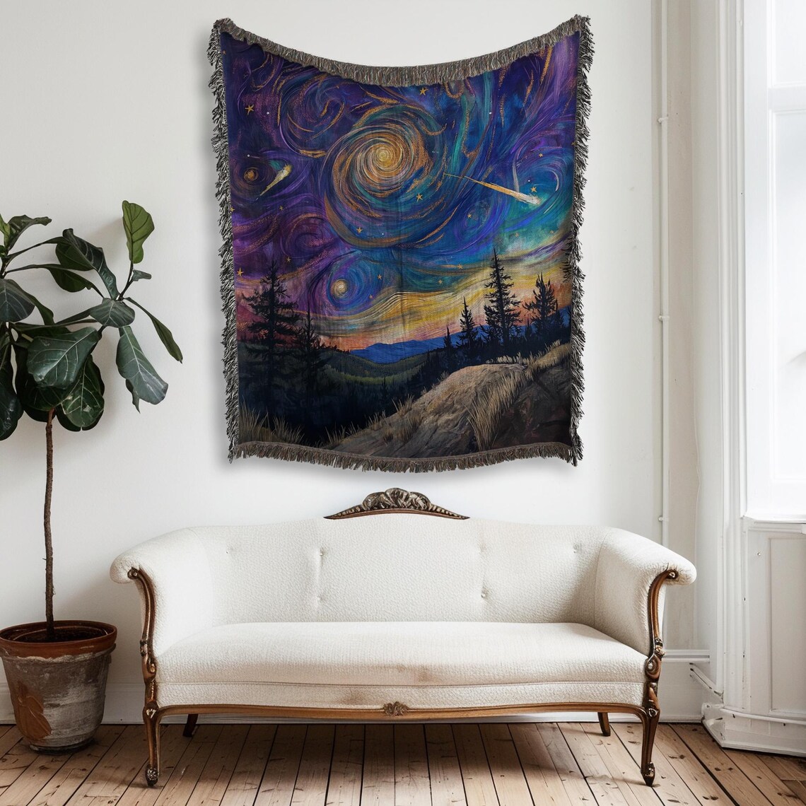 Cosmic Woven Blanket: Celestial Night Sky Tapestry, 100% Cotton - Etsy