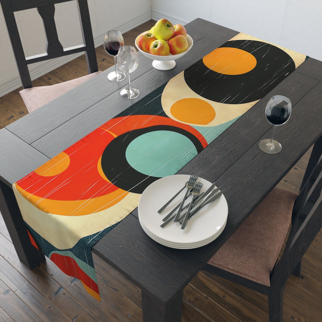 Mid Century Modern Table Runner Retro Organic Shapes in Orange and Teal ...