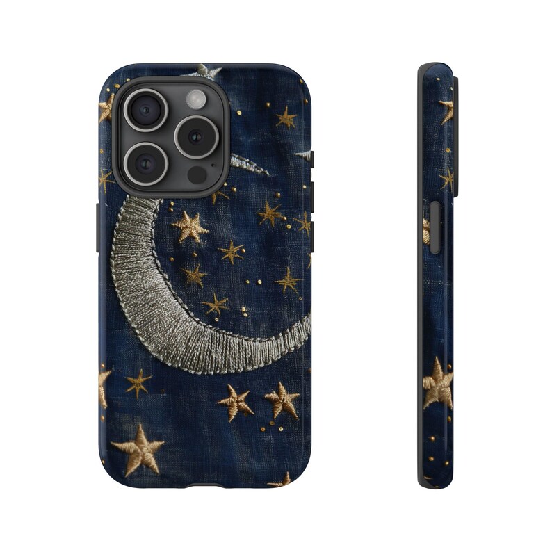 Crescent Moon Stars Phone Case: Celestial Embroidery-look Design - Etsy
