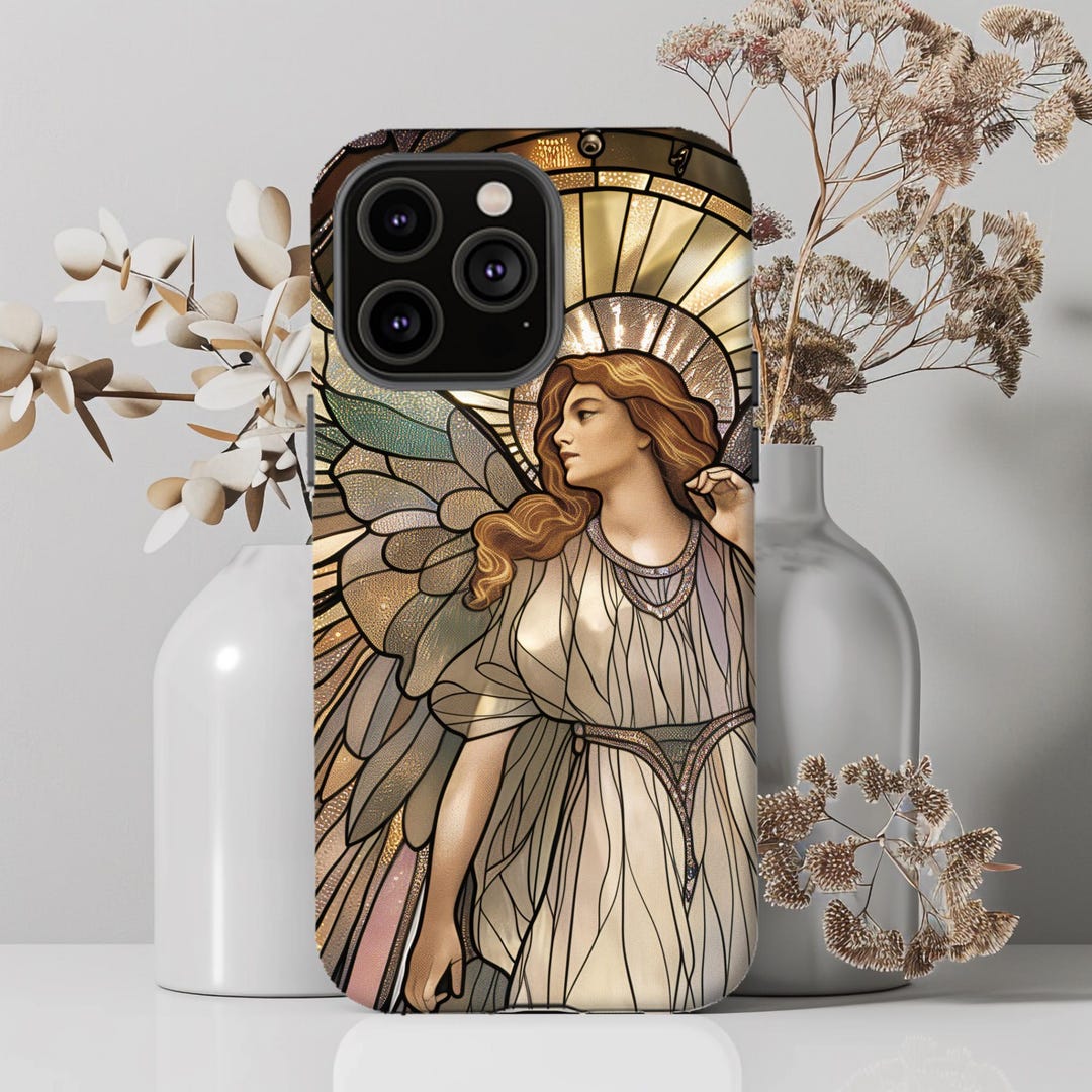 Stained Glass Angel Phone Case: 3D Art, Protective Dual Layer - Etsy