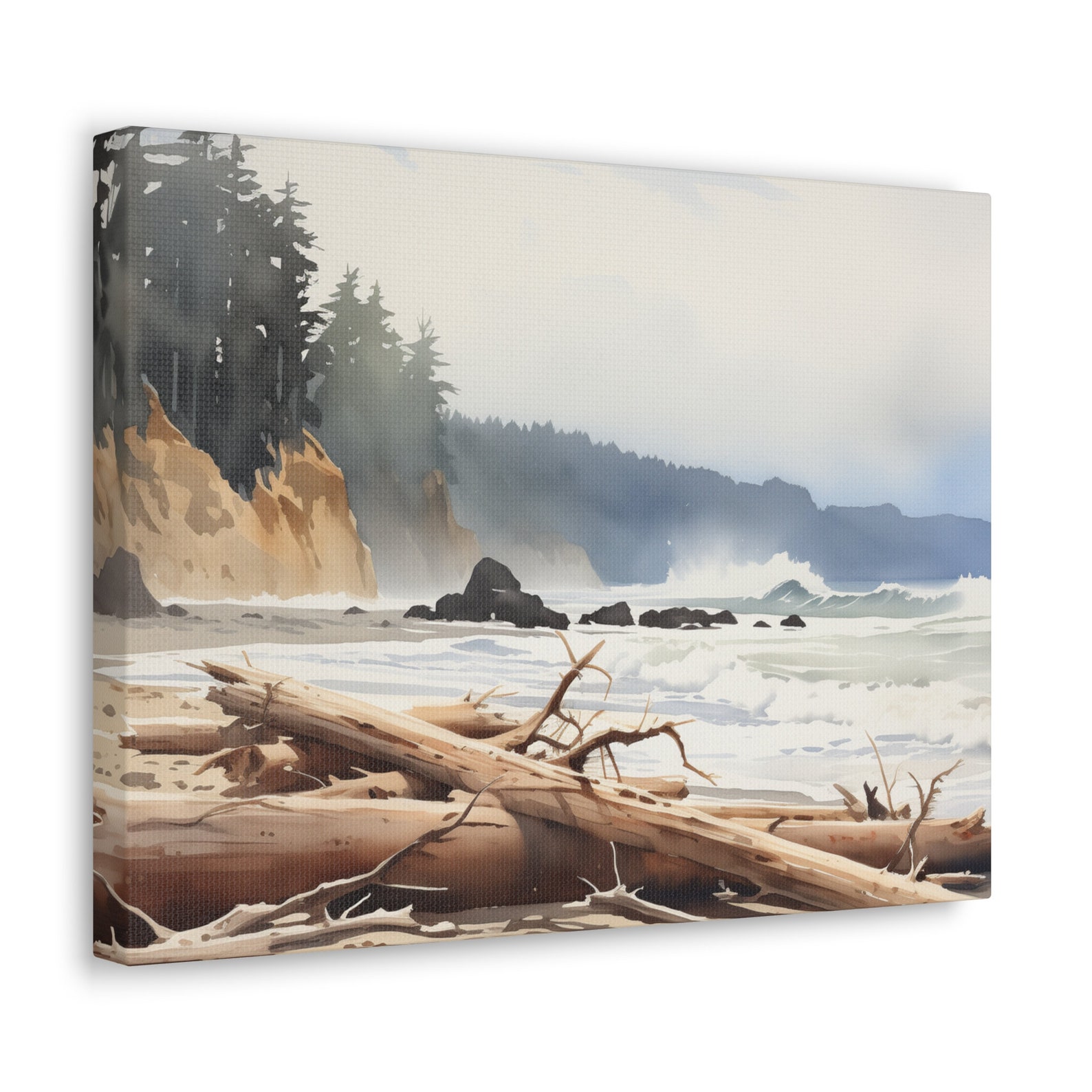 Pacific Northwest Beachscape Watercolor Painting Coastal Tranquility in ...