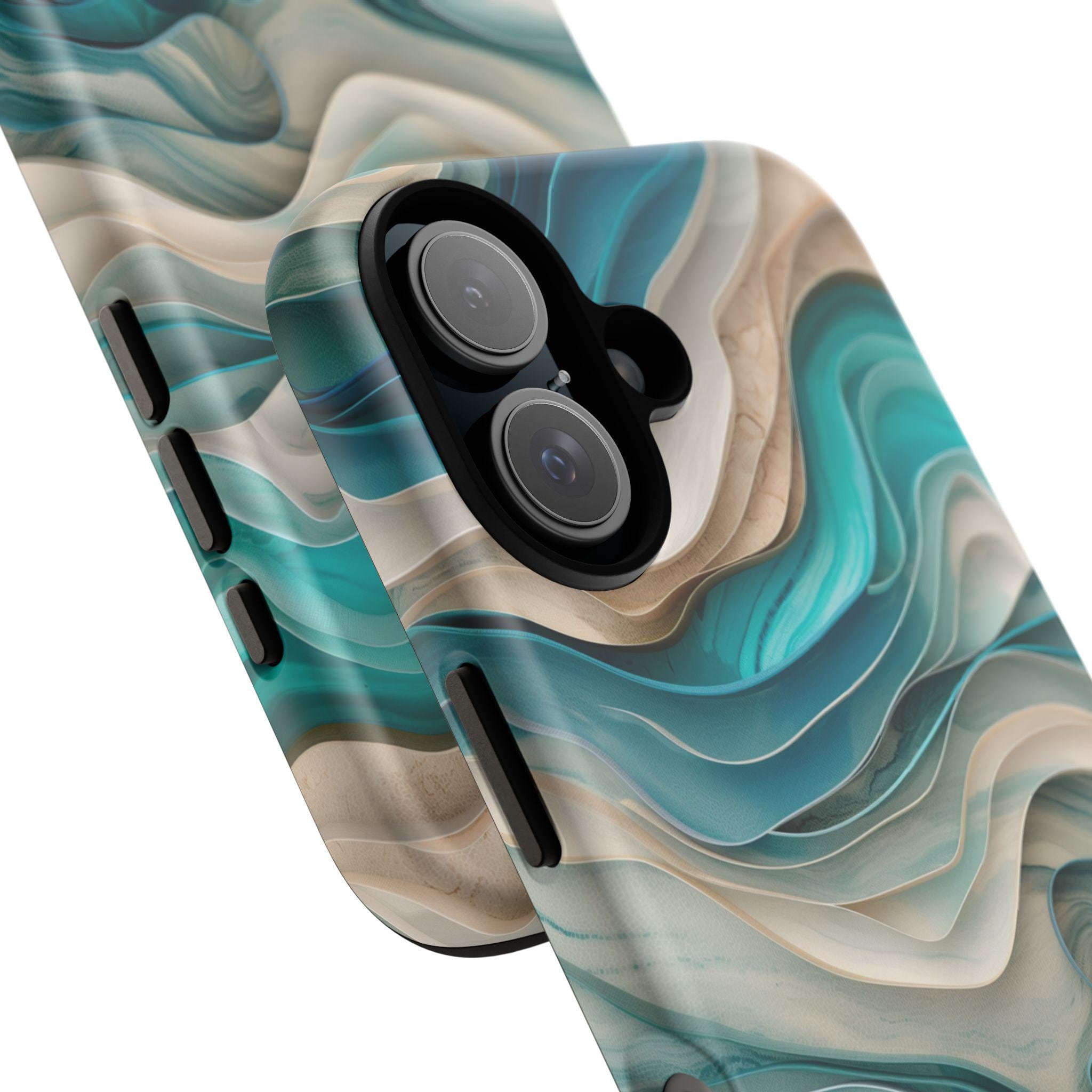 Coastal Boho Ocean Waves Phone Case, Faux Paper 3D, Turquoise Beige ...