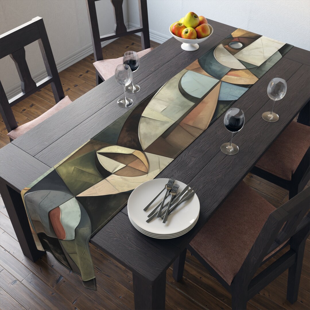 Mid Century Modern Cubist Table Runner Abstract Picasso Black Beige ...
