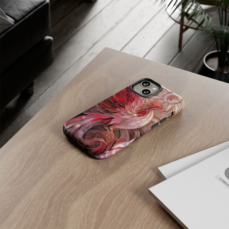 Majestic Pink Phoenix Phone Case, Intricate 3D Stained Glass Illusion ...
