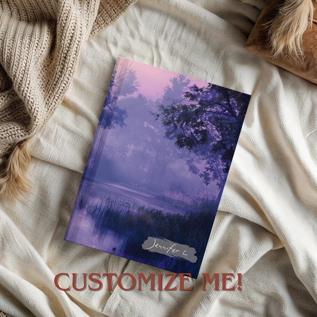 Personalized Purple Journal: Mystical Pond at Dusk, Lined Notebook ...