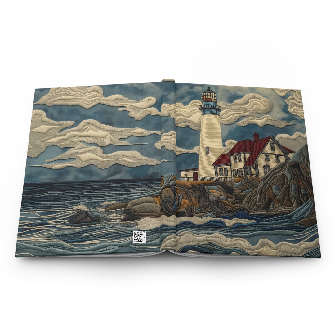 Lighthouse Journal Embroidery-look Notebook 150 Lined Pages ...
