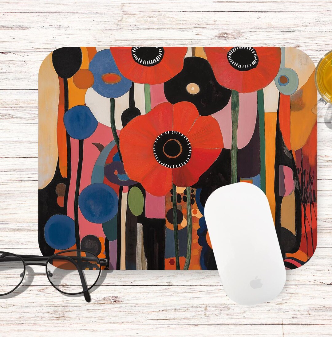 Modernist Poppy Mouse Pad - Floral Design, Office Desk Decor, Gaming ...
