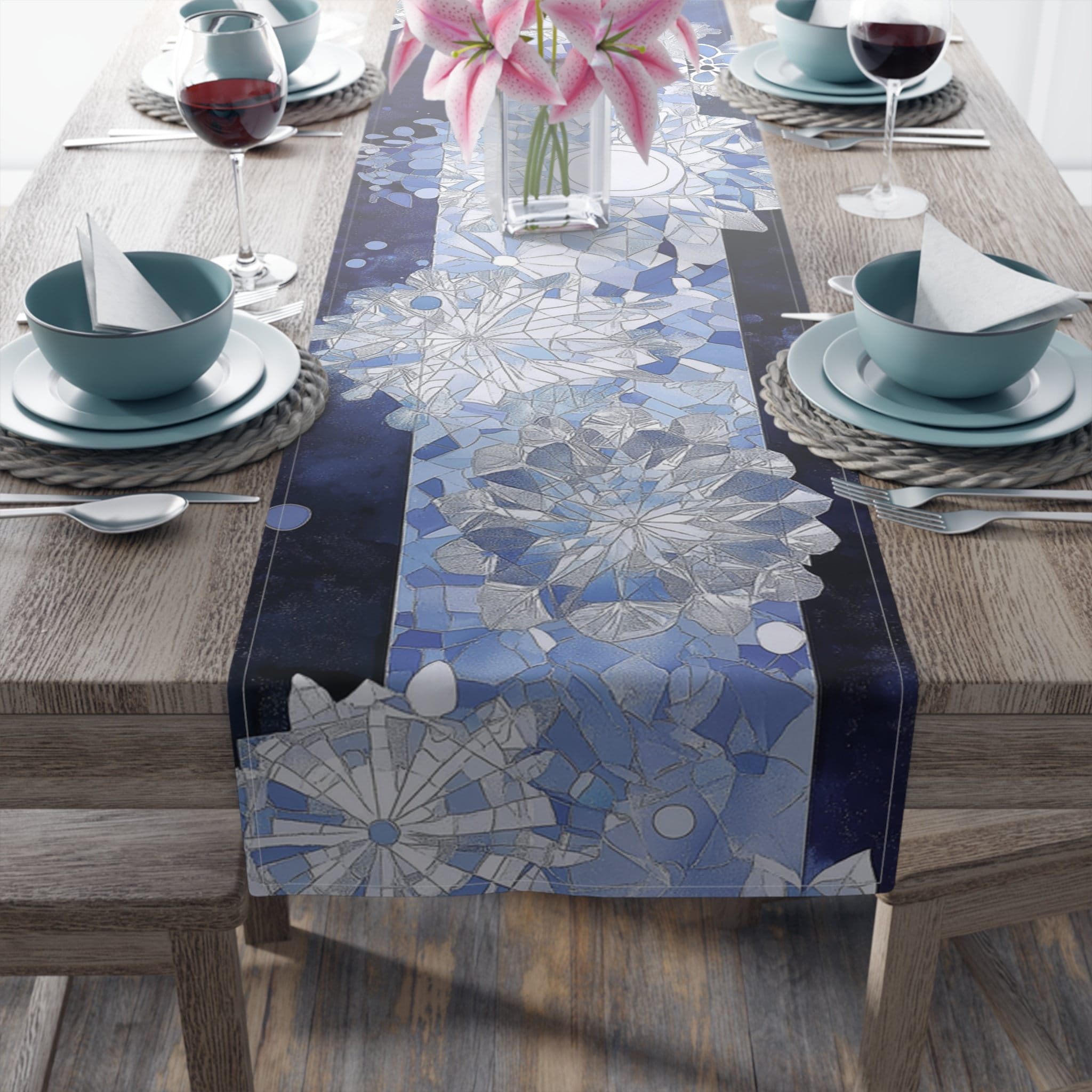 Icy Blue Snowflake Table Runner: Geometric Winter Holiday Decor - Etsy
