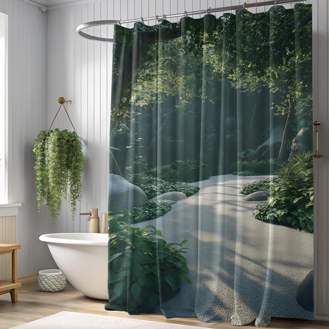 Zen Garden Shower Curtain 71"x74" Japanese Sand Art Tranquil Minimalist ...