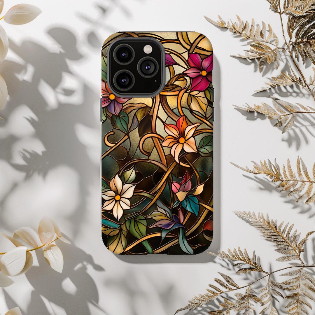 Tough Cases, Floral Botanical Art Nouveau Stained Glass Design Phone ...