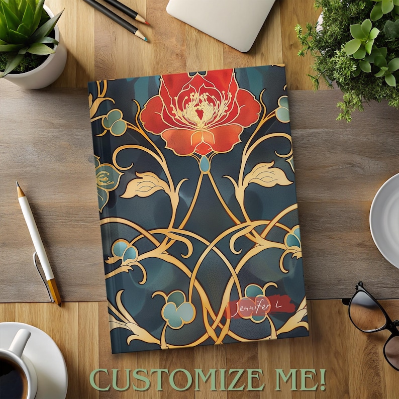 Personalized Art Nouveau Floral Journal: Custom Red Roses, 150 Pages ...