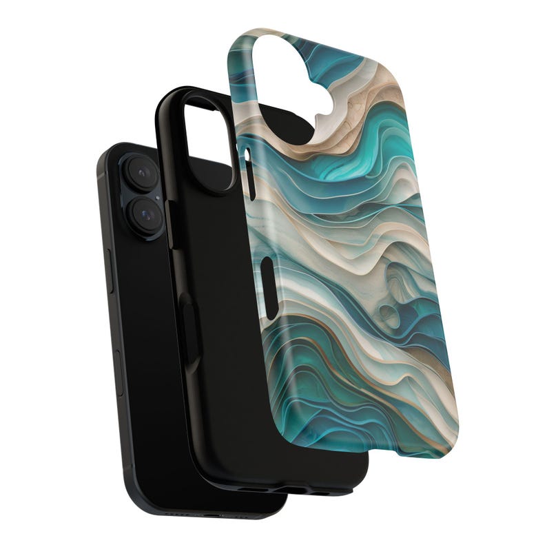 Coastal Boho Ocean Waves Phone Case, Faux Paper 3D, Turquoise Beige ...