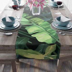 Tropical Nature Table Runner Monstera and Palm Leaf Design Lush Green ...
