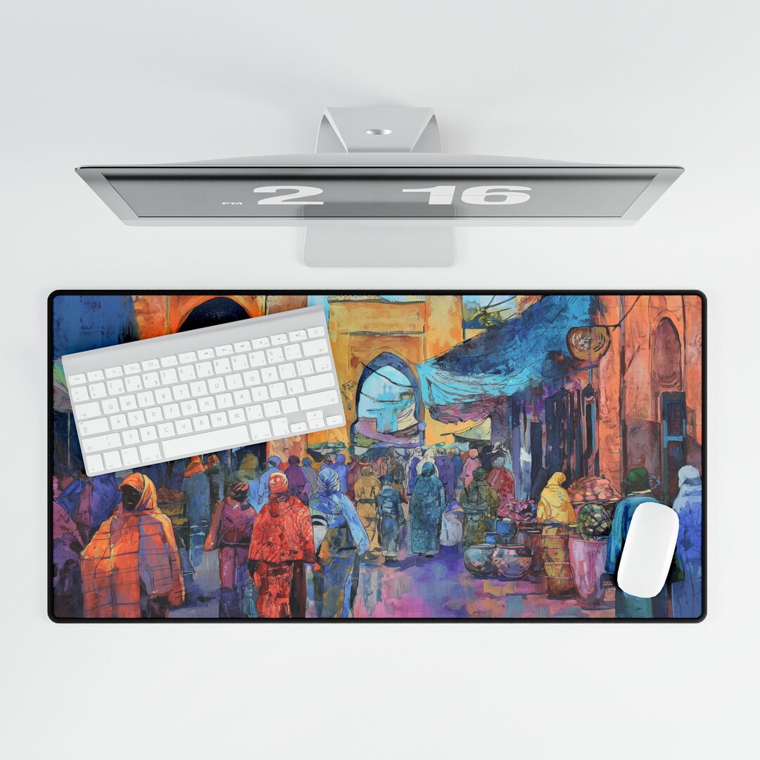Marrakech Market Watercolor Art Desk Mat, Morocco Scene Workspace ...