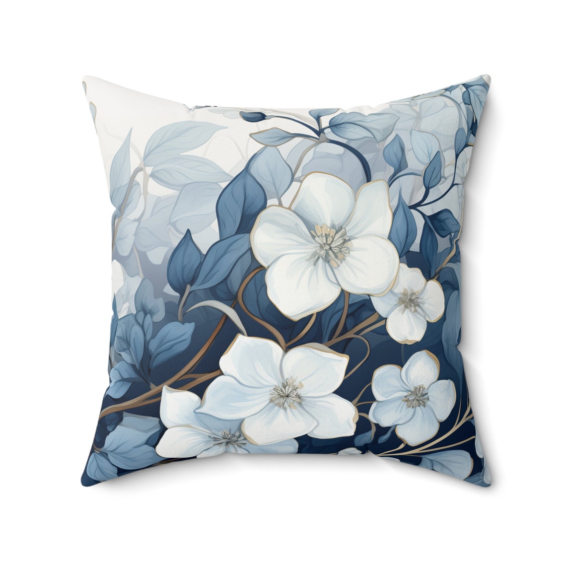 Blue and White Floral Pillow Elegant Modern Home Decor With Flower ...