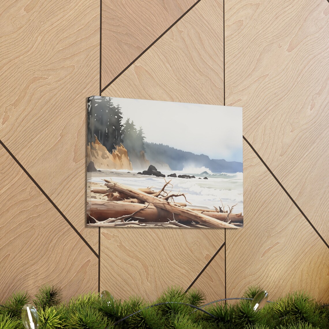 Pacific Northwest Beachscape Watercolor Painting Coastal Tranquility in ...