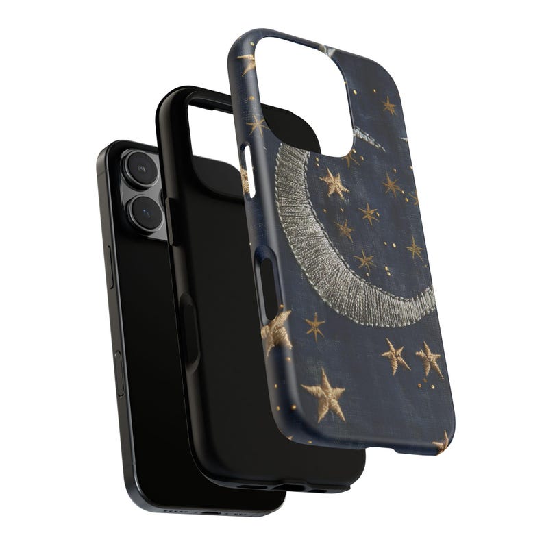 Crescent Moon Stars Phone Case: Celestial Embroidery-look Design - Etsy