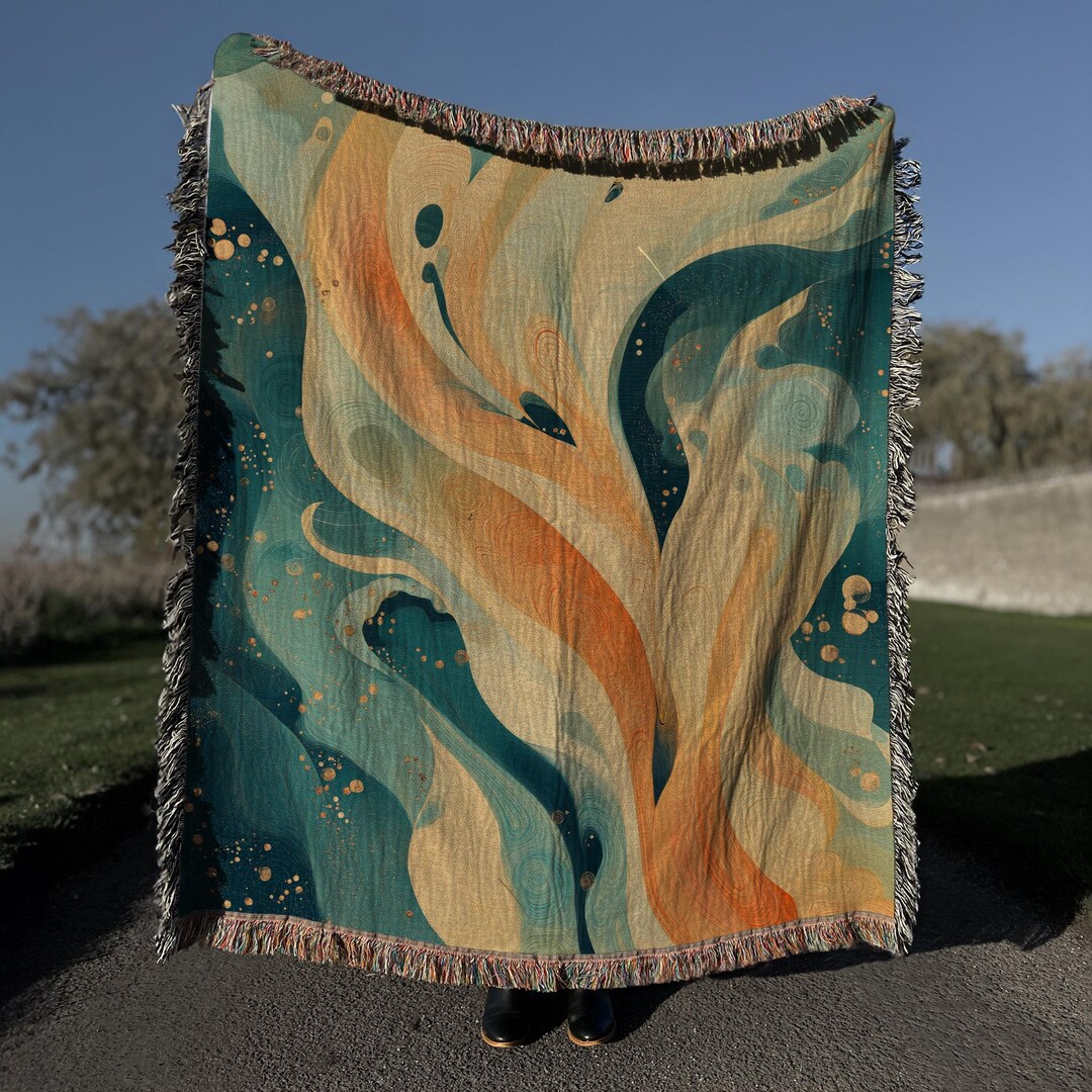 Flowing Wave Beach Blanket Organic Swirling Water and Fish Pattern in ...